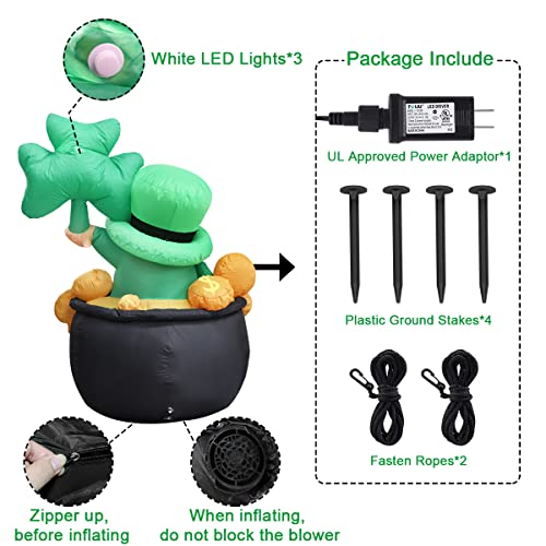 Bunny Chorus 5.3 Ft Inflatable Leprechaun with LED Lights St Patrick's Day Inflatables Outdoor Decorations Irish Themed Inflatable Gnome for Home Indoor Outdoor Yard Lawn Garden