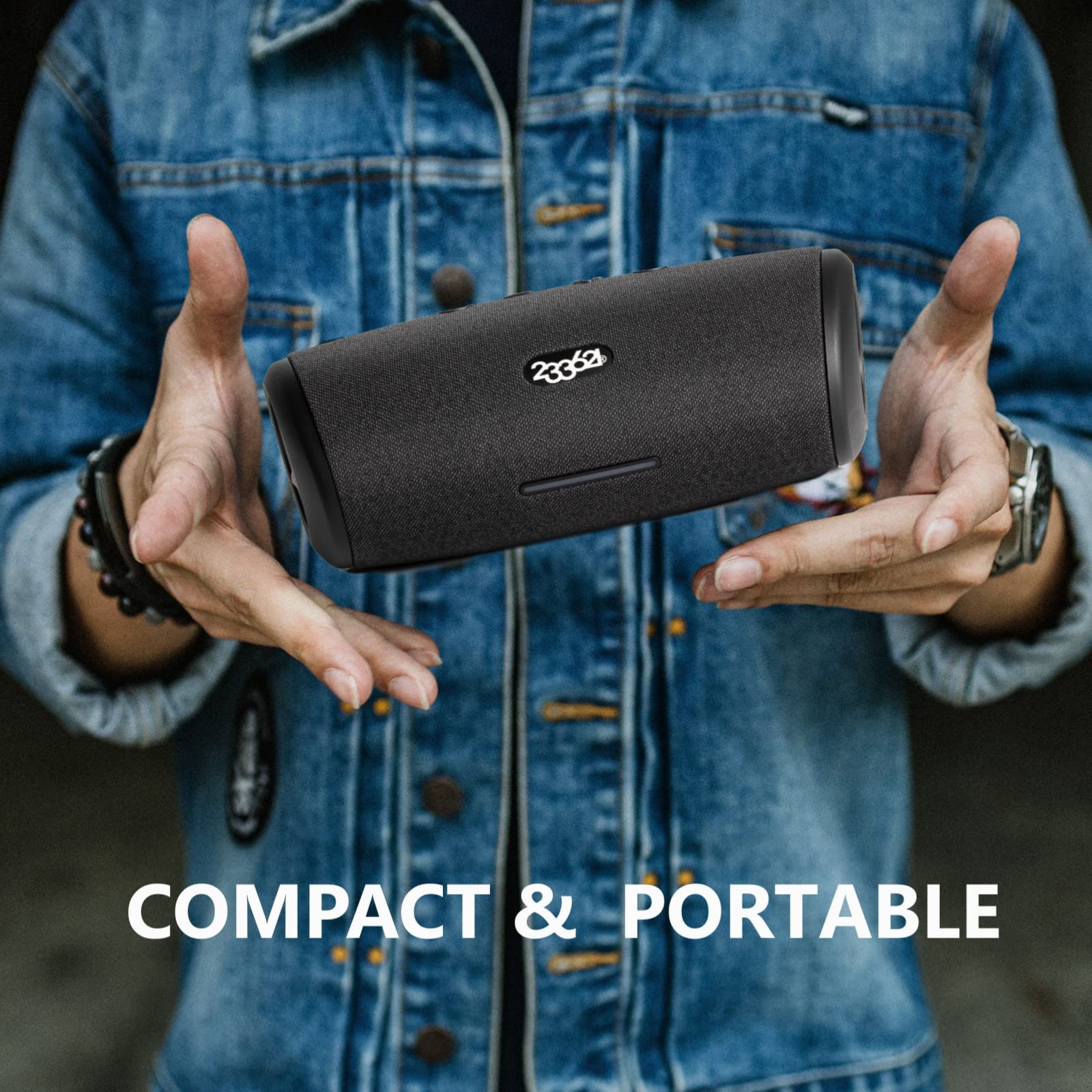 233621 Portable Waterproof Bluetooth Speaker with Powerful Bass and 15H of Playback Wireless Outdoor Speaker, Black