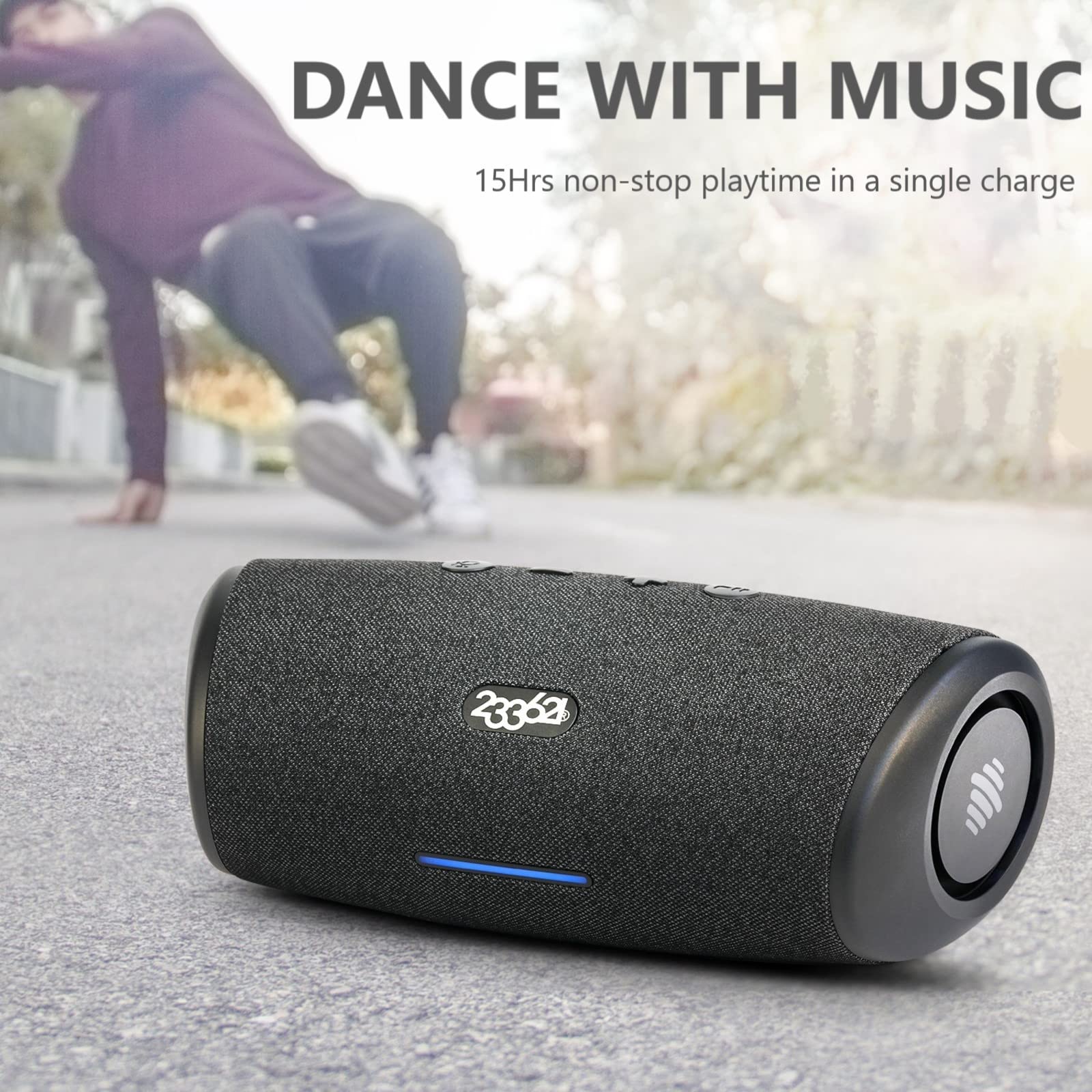 233621 Portable Waterproof Bluetooth Speaker with Powerful Bass and 15H of Playback Wireless Outdoor Speaker, Black