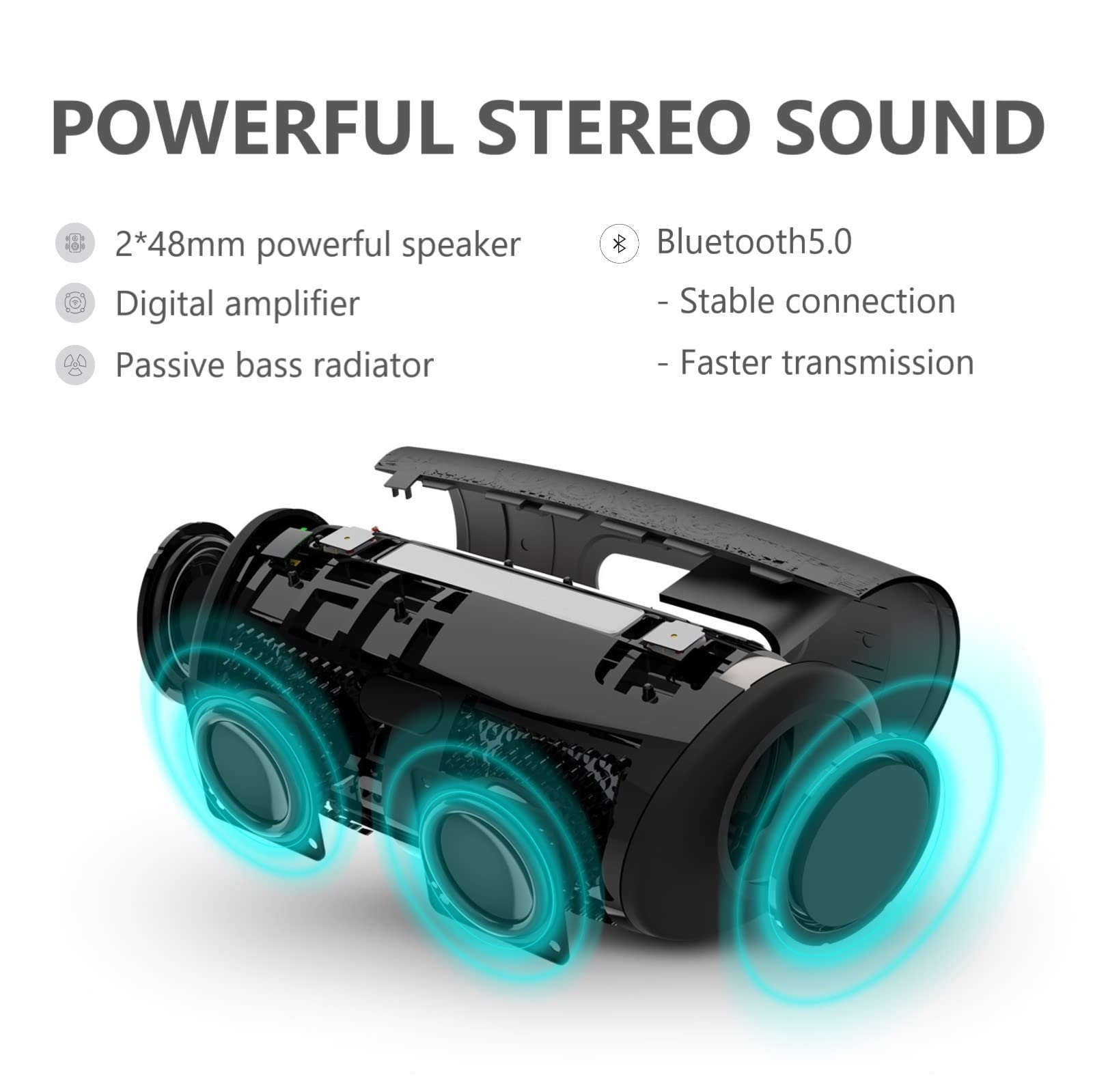 233621 Portable Waterproof Bluetooth Speaker with Powerful Bass and 15H of Playback Wireless Outdoor Speaker, Black