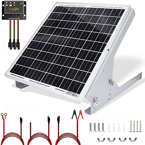 YAARZAR 20 Watt 12V Solar Panel Kit with Adjustable Solar Panels Tilt Mount Brackets and 5A 12V/24V PWM Solar Charge Controller for 12V Battery RV Boat Homes and Any Off-Grid Applications