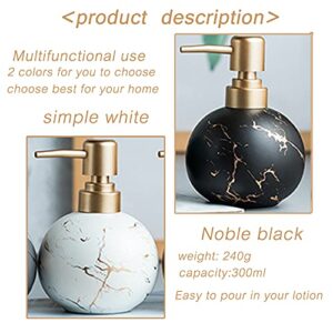 White Refillable Soap Dispenser for Kitchen Sink,Small Gold Ceramic Lotion Pump Bottle for Bathroom Countertop Sink, Round Hand Soap Dispenser Bottle with Golden Stripe for Laundry Shower Liquid