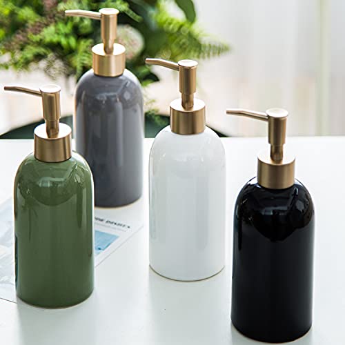 Gold Refillable Dish Soap Dispenser for Kitchen Sink,Hand Soap Dispenser Bottle for Bathroom Countertop Sink, White Simple Modern Lotion Pump Bottle (420ml) for Laundry Dishwashing Soap Cream Liquid