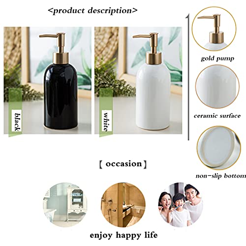 Gold Refillable Dish Soap Dispenser for Kitchen Sink,Hand Soap Dispenser Bottle for Bathroom Countertop Sink, White Simple Modern Lotion Pump Bottle (420ml) for Laundry Dishwashing Soap Cream Liquid