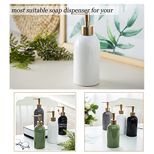 Gold Refillable Dish Soap Dispenser for Kitchen Sink,Hand Soap Dispenser Bottle for Bathroom Countertop Sink, White Simple Modern Lotion Pump Bottle (420ml) for Laundry Dishwashing Soap Cream Liquid