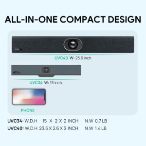 Yealink UVC40 Video Conference Room Camera Teams Zoom Certified, 4K Webcams All-in-One Video and Audio Conferencing Video Bar, 133° Wide Angle Webcam, Speaker Tracking, PC Connected via USB-A