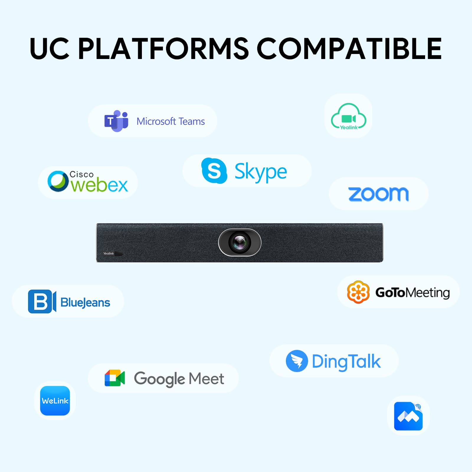 Yealink UVC40 Video Conference Room Camera Teams Zoom Certified, 4K Webcams All-in-One Video and Audio Conferencing Video Bar, 133° Wide Angle Webcam, Speaker Tracking, PC Connected via USB-A