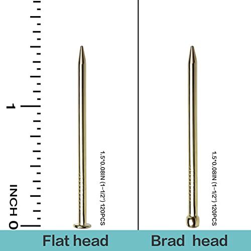 Small Hammer Nails Set, Include Finishing Nails 1-1/2"in (120pcs) & Flat Head Nails 1-1/2"in (120pcs) &100g Engineers' Hammer, Upgrade Brass Plated Gold Nails Hardware for Wood/Wall