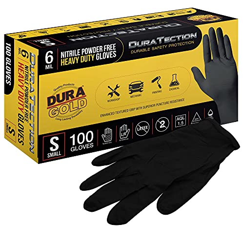 Dura-Gold HD Black Nitrile Disposable Gloves, Box of 100, Size Large, 6 Mil - Latex Free, Powder Free, Textured Grip, Food Safe