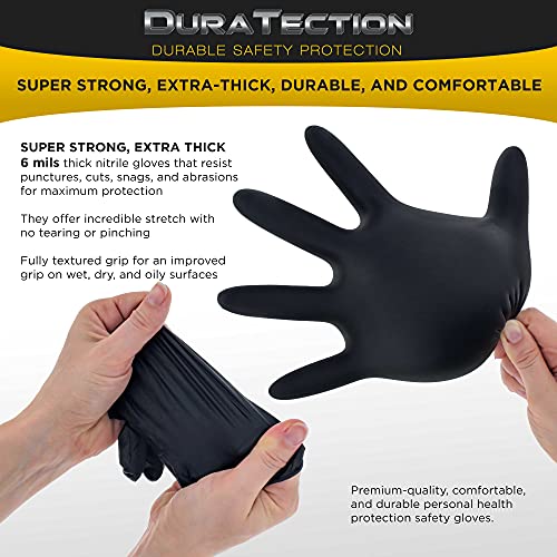 Dura-Gold HD Black Nitrile Disposable Gloves, Box of 100, Size Large, 6 Mil - Latex Free, Powder Free, Textured Grip, Food Safe