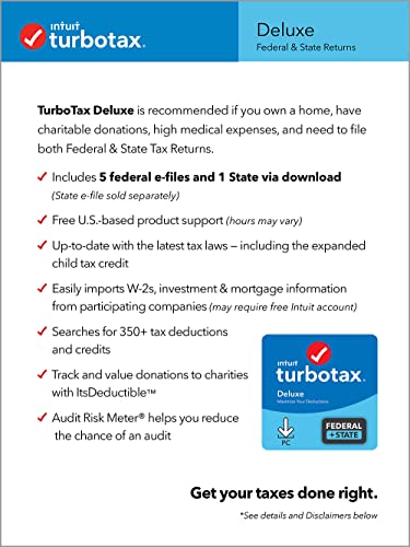 [Old Version] Intuit TurboTax Deluxe 2021, Federal and State Tax Return [PC Download]