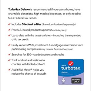 [Old Version] Intuit TurboTax Deluxe 2021, Federal Only Tax Return [PC Download]