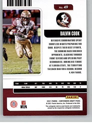 2021 Panini Contenders Draft Season Ticket #49 Dalvin Cook Florida State Seminoles Football Trading Card