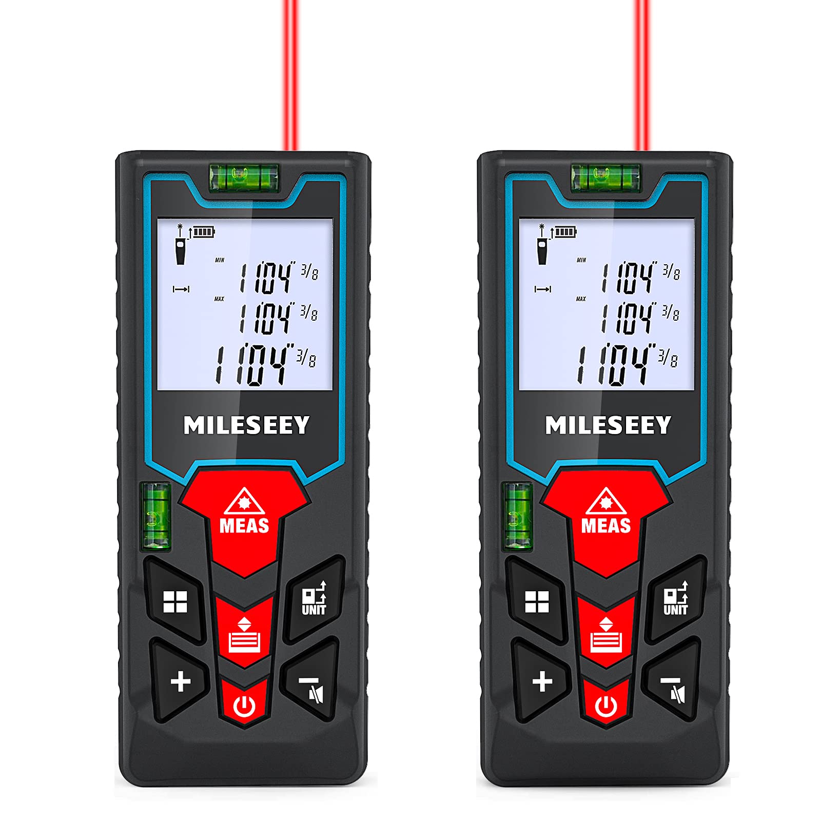 MiLESEEY Laser Measure, 131/328ft Laser Tape Measure with 2 Bubble Levels, Laser Distance Measure with Backlit LCD, Add/Sub, Mute Mode, Pythagorean Mode, Measuring Distance, Area & Volume