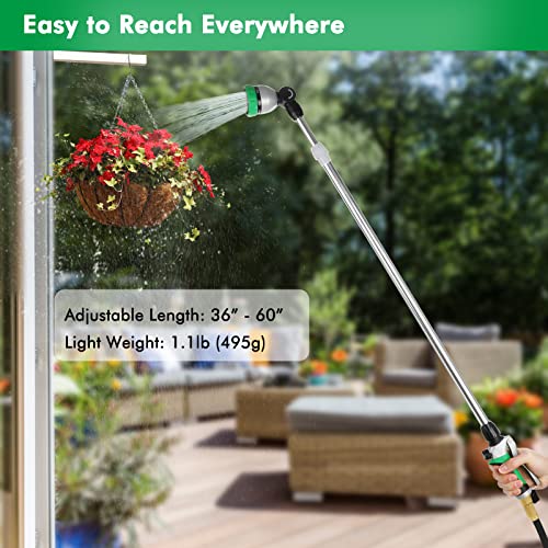 RESTMO 36”-60” (3ft-5ft) Metal Watering Wand, Long Telescopic Tube | 180° Adjustable Ratcheting Head | 7 Spray Patterns | Flow Control, Perfect Garden Hose Sprayer to Water Hanging Baskets, Shrubs