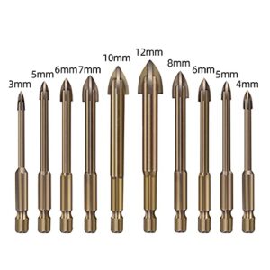 10PCS Efficient Universal Drilling Tool,Multi-Function Triangle Cross Alloy Drill Bit Tip Tools,Concrete Carbide Drill Tap Bit Set Suitable for Glass, Ceramic Tile Wall, and Wood (3mm-12mm)