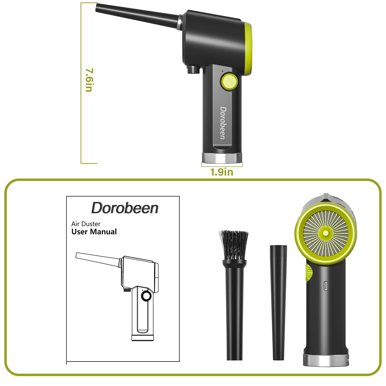 DOROBEEN Compressed Air Duster, Cordless Handheld Air Blower, Stepless Speed, 41000RPM, Portable Rechargeable Built-in Battery, Electric Air Duster for Computer Keyboard Electronics Cleaning