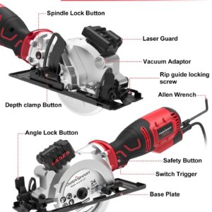 PowerSmart 5.8 Amp 4-1/2 Inch Mini Circular Saw with 4 Blades for Woods, Tile, Soft Metal and Plastic