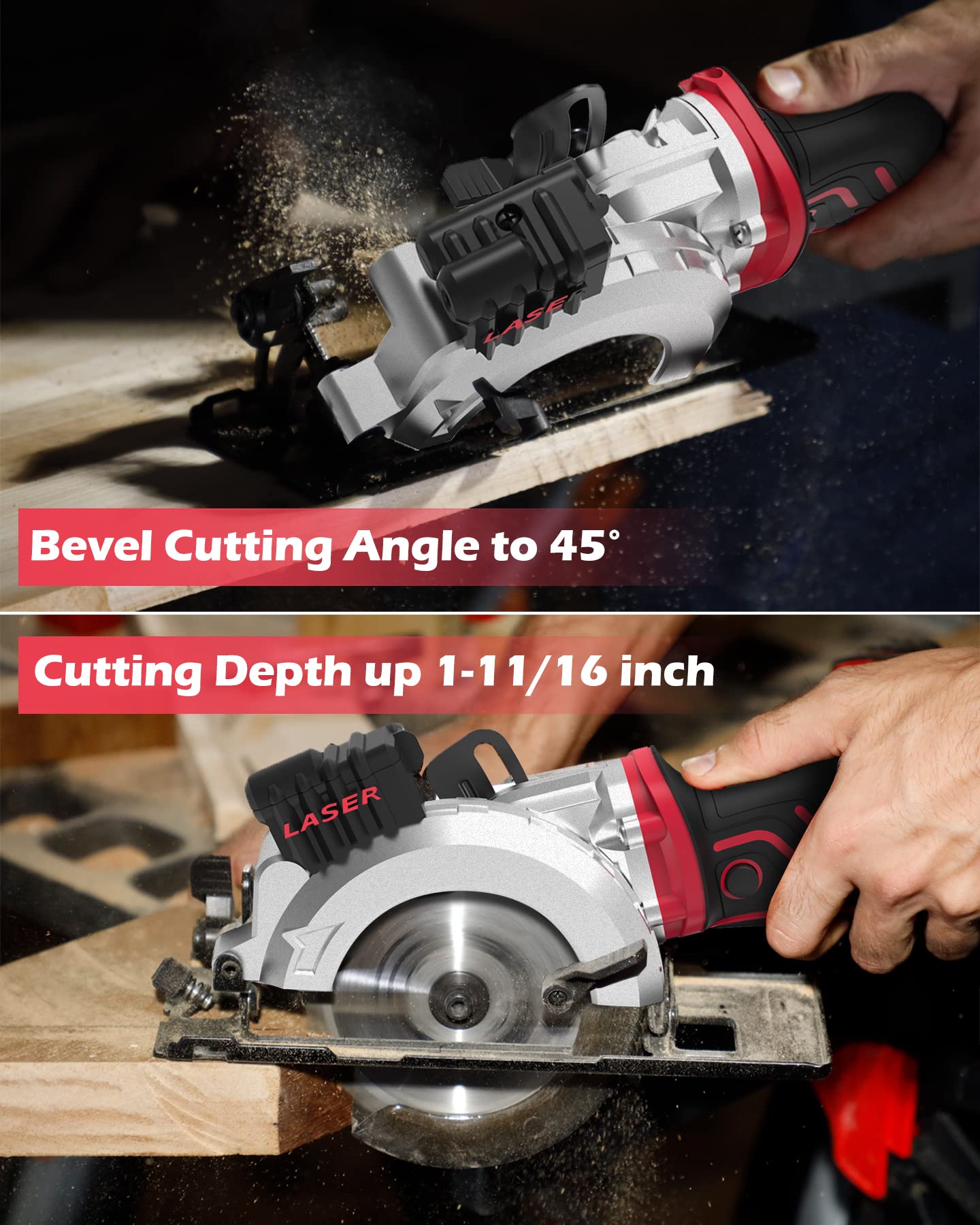 PowerSmart 5.8 Amp 4-1/2 Inch Mini Circular Saw with 4 Blades for Woods, Tile, Soft Metal and Plastic