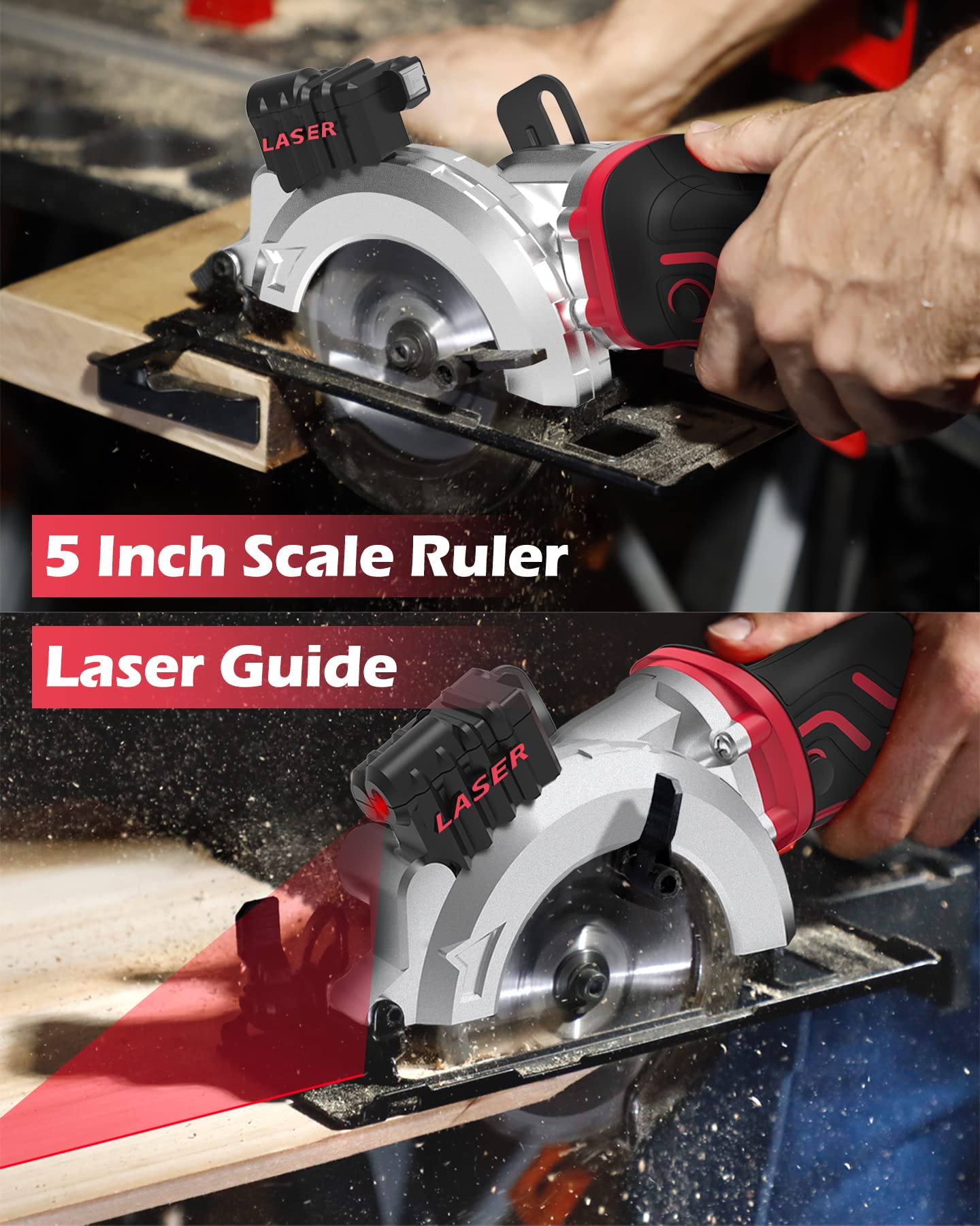 PowerSmart 5.8 Amp 4-1/2 Inch Mini Circular Saw with 4 Blades for Woods, Tile, Soft Metal and Plastic