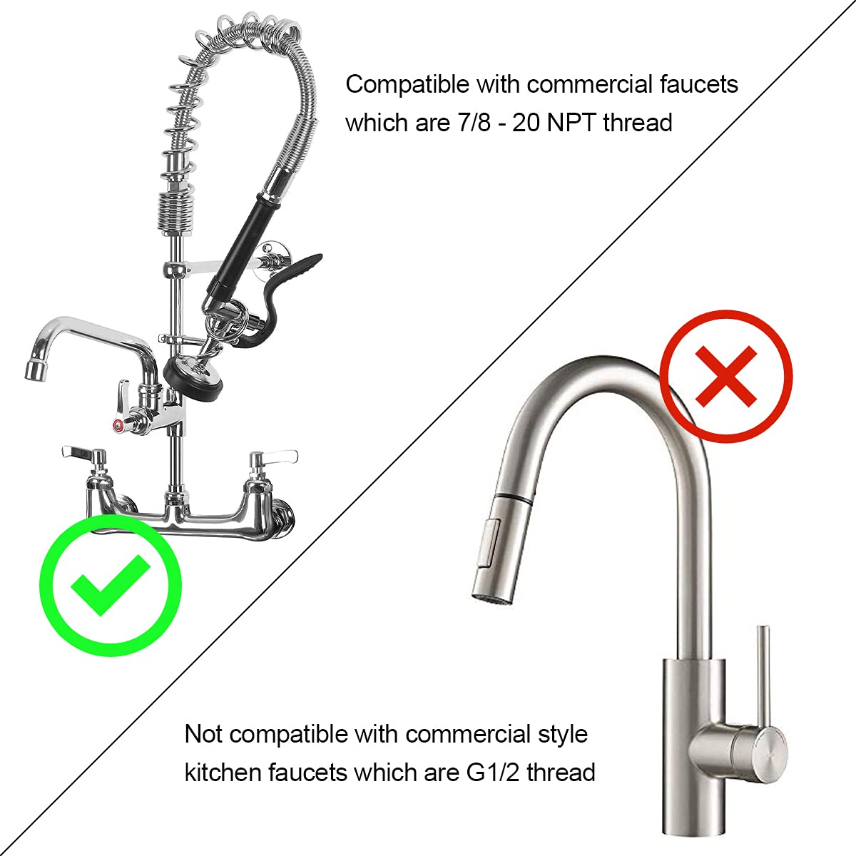 KOLLNIUN Pre Rinse Sprayer Head with Handle Grip Commercial Kitchen Sink Faucet Spray Valve Nozzle 1.42 GPM High Pressure Dish Spray Face for Restaurant Industrial Dishwasher, Gray