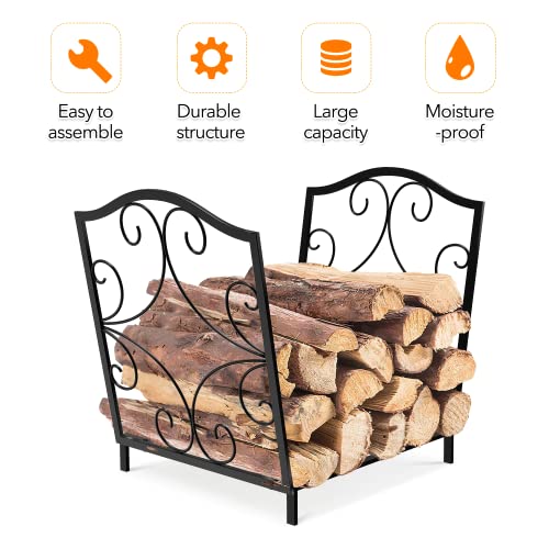 IDEALHOUSE Fireplace Decorative Firewood Rack 17.7 Inch Iron Indoor/Outdoor Firewood Storage Rack Log Stand Stacker Holder Wood Rack for Firewood (S)