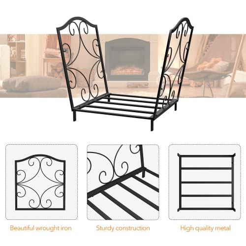 IDEALHOUSE Fireplace Decorative Firewood Rack 17.7 Inch Iron Indoor/Outdoor Firewood Storage Rack Log Stand Stacker Holder Wood Rack for Firewood (S)