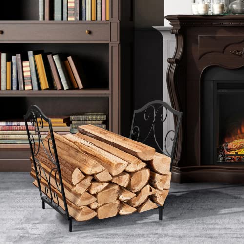 IDEALHOUSE Fireplace Decorative Firewood Rack 17.7 Inch Iron Indoor/Outdoor Firewood Storage Rack Log Stand Stacker Holder Wood Rack for Firewood (S)