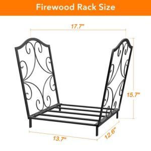 IDEALHOUSE Fireplace Decorative Firewood Rack 17.7 Inch Iron Indoor/Outdoor Firewood Storage Rack Log Stand Stacker Holder Wood Rack for Firewood (S)