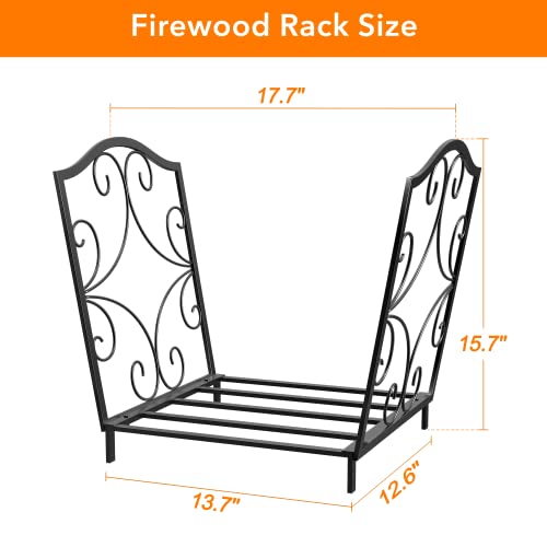 IDEALHOUSE Fireplace Decorative Firewood Rack 17.7 Inch Iron Indoor/Outdoor Firewood Storage Rack Log Stand Stacker Holder Wood Rack for Firewood (S)