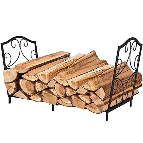 IDEALHOUSE Fireplace Decorative Firewood Rack 30 Inch Iron Indoor/Outdoor Firewood Storage Rack Log Stand Stacker Holder Wood Rack for Firewood (L)