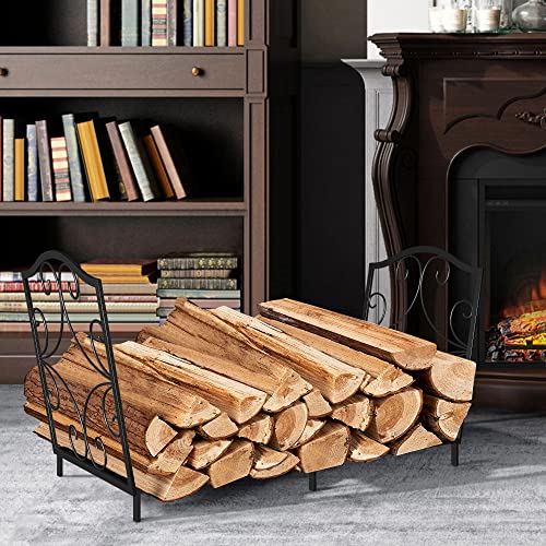 IDEALHOUSE Fireplace Decorative Firewood Rack 30 Inch Iron Indoor/Outdoor Firewood Storage Rack Log Stand Stacker Holder Wood Rack for Firewood (L)