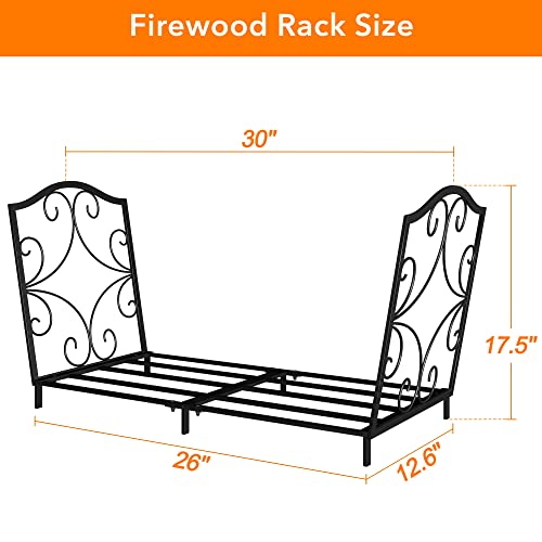 IDEALHOUSE Fireplace Decorative Firewood Rack 30 Inch Iron Indoor/Outdoor Firewood Storage Rack Log Stand Stacker Holder Wood Rack for Firewood (L)