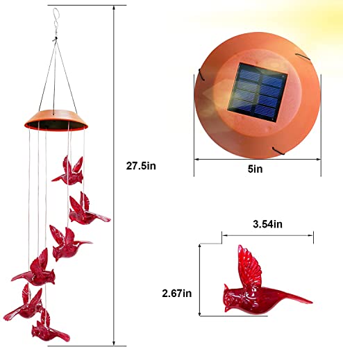 Cardinal Wind Chimes, Cardinal Bird Wind Chimes, Solar Powered Chime Light, Wind Chimes for Loss of Love, Hummingbird Decor for Patio, Deck, Yard, Garden, Home