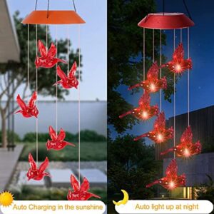 Cardinal Wind Chimes, Cardinal Bird Wind Chimes, Solar Powered Chime Light, Wind Chimes for Loss of Love, Hummingbird Decor for Patio, Deck, Yard, Garden, Home