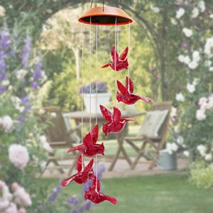 Cardinal Wind Chimes, Cardinal Bird Wind Chimes, Solar Powered Chime Light, Wind Chimes for Loss of Love, Hummingbird Decor for Patio, Deck, Yard, Garden, Home