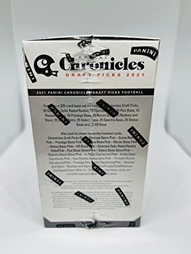 2021 Panini Chronicles Draft Picks Collegiate Football Factory Sealed Blaster Box 20 Cards includes 3 Pink Parallels, 4 Rookies and Stars. Chase Rookie Cards of Trevor Lawrence (1st Overall Pick to Jacksonville), Zach Wilson (New York Jets), Trey Lance (3