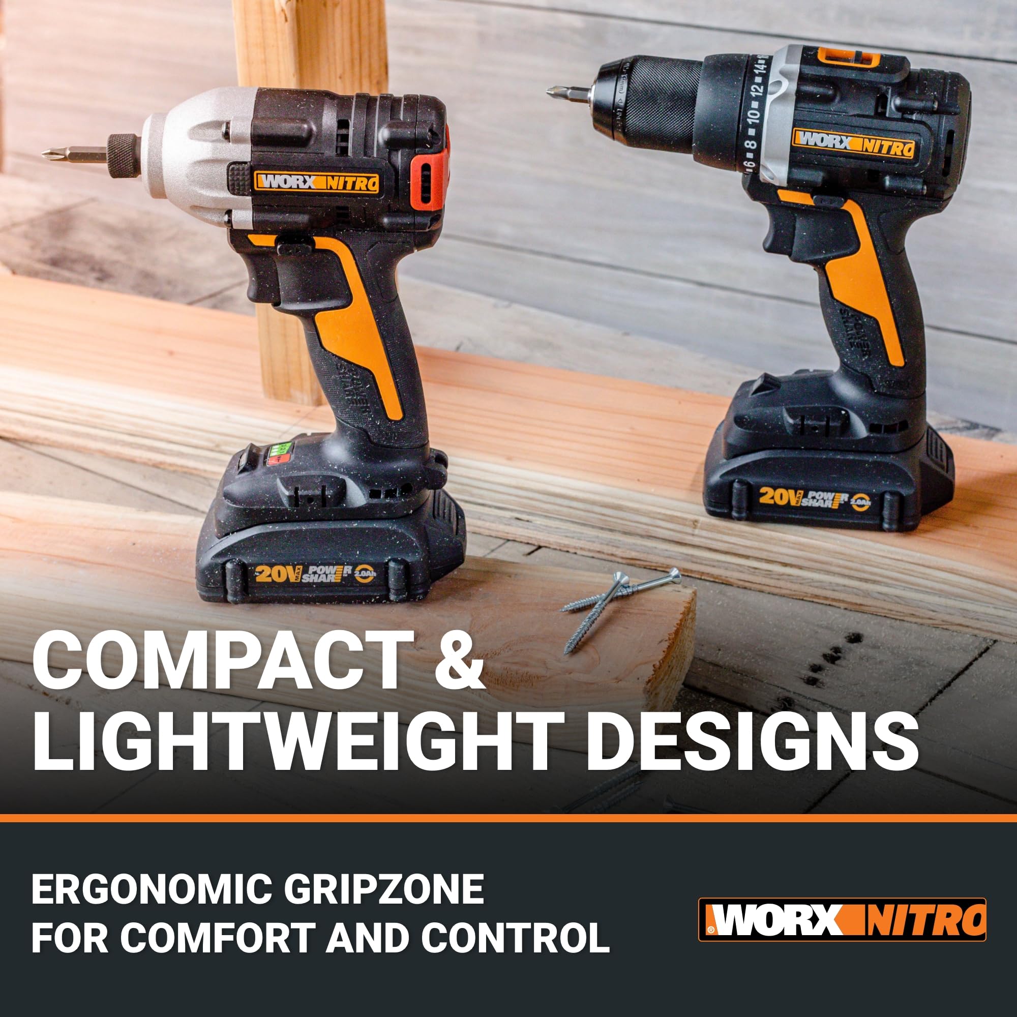 Worx Nitro 20V Brushless 1/2" Hammer Drill Cordless and 1/4" Cordless Impact Driver Combo Kit, Cordless Drill Set with Storage Bag Power Share Compatible WX971L – (Batteries & Charger Included)