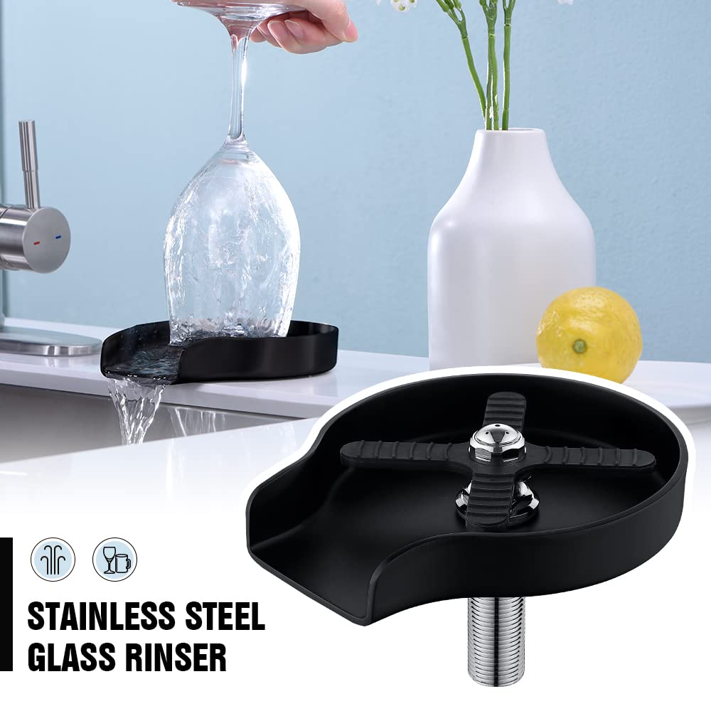 ARRISEA Metal Faucet Glass Rinser for Kitchen Sink, Matte Black Cup Rinser, Kitchen Sink Accessories, Bottle Washer