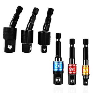 uayeatye drill bit holder set-6 pcs impact socket adapter set 1/4” 3/8” 1/2” hex shank 3 swivel impact driver bit set socket holder+3 straight drill bit extension attachments, drill accessories-bcs6