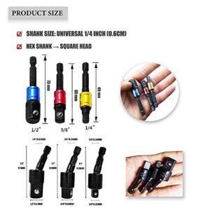 Uayeatye Drill Bit Holder Set-6 PCS Impact Socket Adapter Set 1/4” 3/8” 1/2” Hex Shank 3 Swivel Impact Driver Bit Set Socket Holder+3 Straight Drill Bit Extension Attachments, Drill Accessories-BCS6