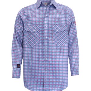 TICOMELA FR Shirt for Men Flame Resistant Shirts 6.5oz Light Weight Blue/Red Plaid Men's Fire Retardant Snap Shirts