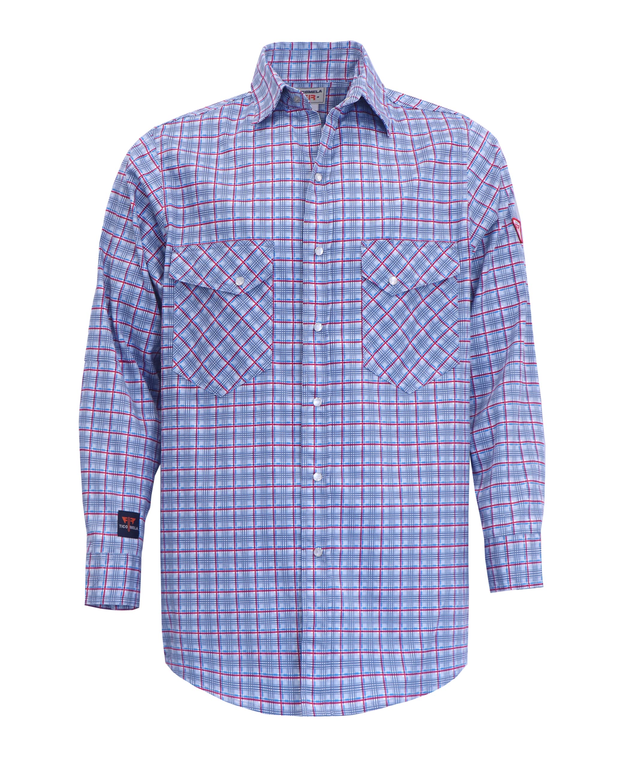 TICOMELA FR Shirt for Men Flame Resistant Shirts 6.5oz Light Weight Blue/Red Plaid Men's Fire Retardant Snap Shirts