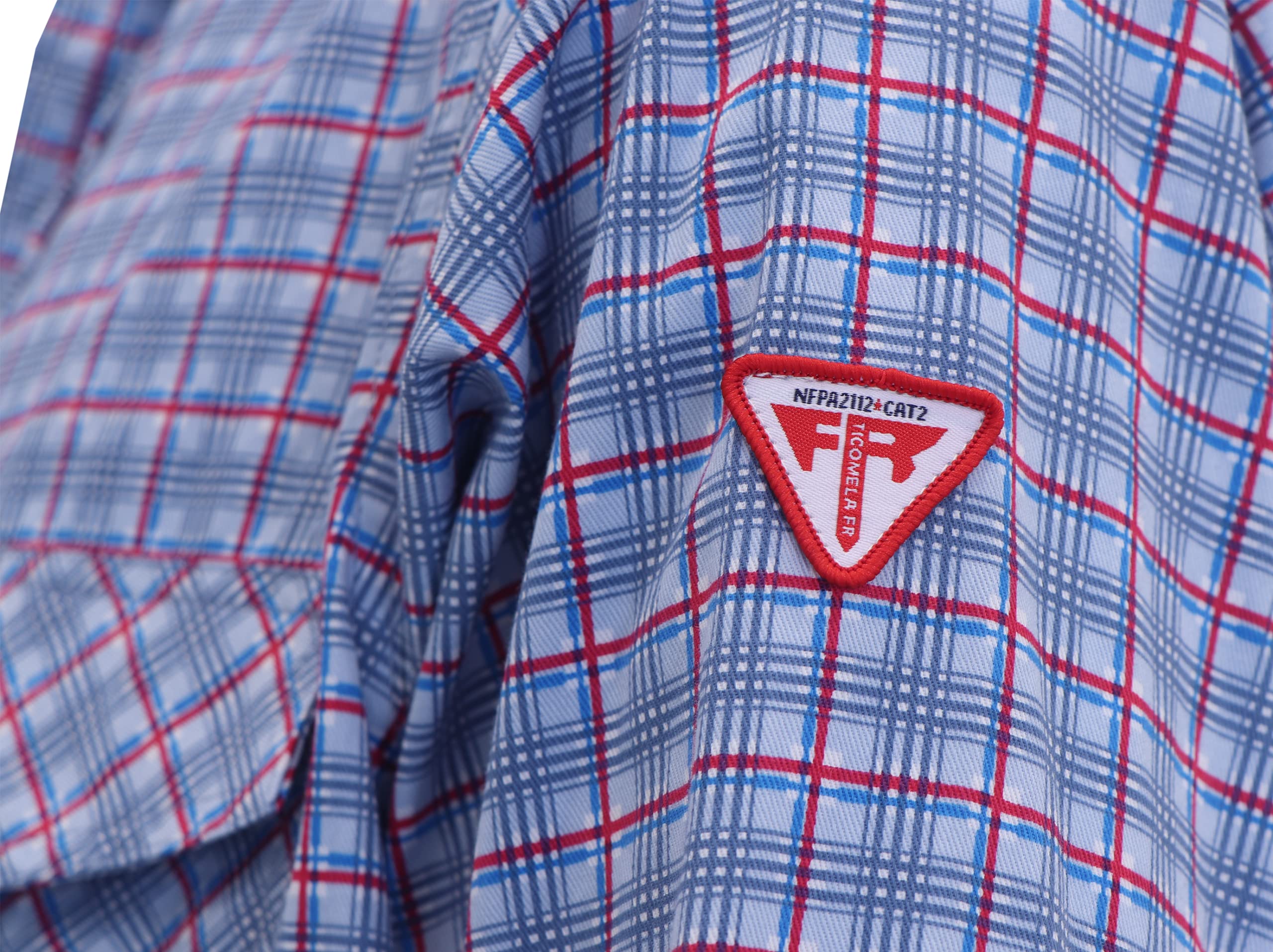 TICOMELA FR Shirt for Men Flame Resistant Shirts 6.5oz Light Weight Blue/Red Plaid Men's Fire Retardant Snap Shirts