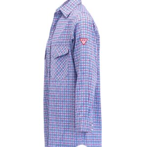 TICOMELA FR Shirt for Men Flame Resistant Shirts 6.5oz Light Weight Blue/Red Plaid Men's Fire Retardant Snap Shirts