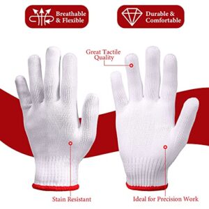 Hicarer 24 Pairs White Cotton Work Gloves Hand Knit Working Gloves Protection Gloves for BBQ Thicken Liners Gloves Industry String Safety Grip Protection Soft Gloves for Cut Repair Mechanic Gardening