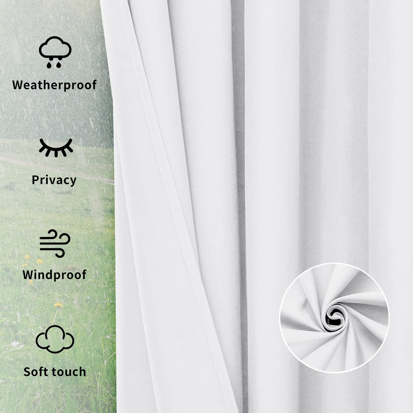 Easy-Going Outdoor Curtains Waterproof Windproof Weatherproof Curtain for Patio, Cabana, Porch, Pergola and Gazebo, Grommet Top and Tab Bottom Drape, 1 Panel, 54x84 inch, White