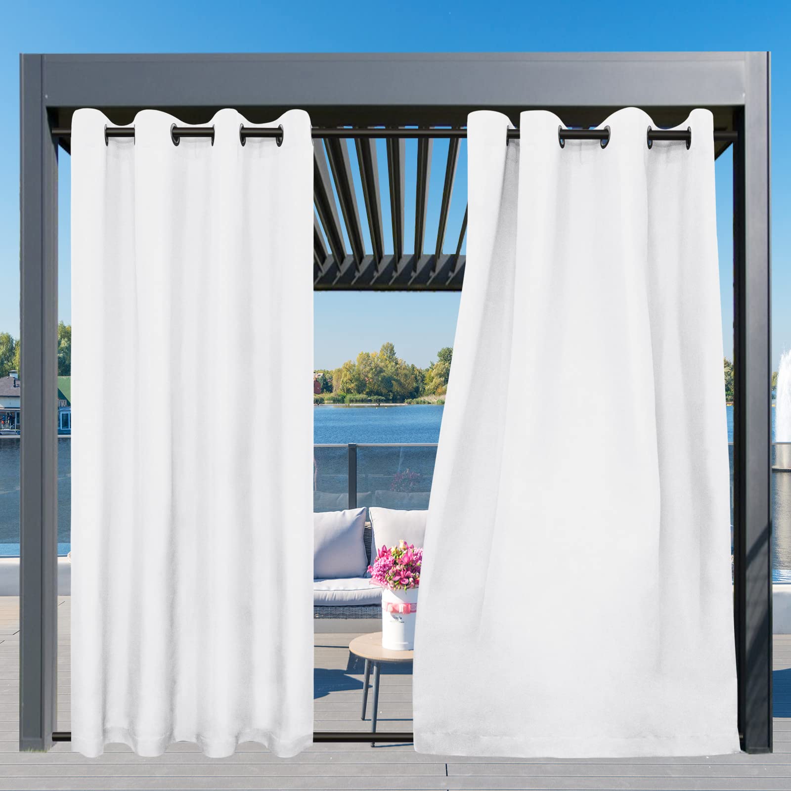 Easy-Going Outdoor Curtains Waterproof Windproof Weatherproof Curtain for Patio, Cabana, Porch, Pergola and Gazebo, Grommet Top and Tab Bottom Drape, 1 Panel, 54x84 inch, White