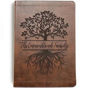 custom family name esv journaling bible, tree illustration with personalized family name and date included in the custom design, makes a great personalized wedding gift