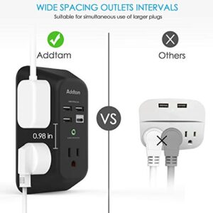 2 Pack USB Wall Charger Surge Protector, 5 Outlet Extender with 4 USB Charging Ports (1 USB C Outlet) 3 Sided 1800J Power Strip Multi Plug Outlets, Wall Adapter Spaced for Home Office, Black